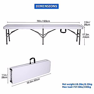 Lineslife Portable Folding Bench,6ft Plastic Lightweight Multipurpose Outdoor Bench Seat with Handle for Picnic Party Camping Dining, 2 Pack