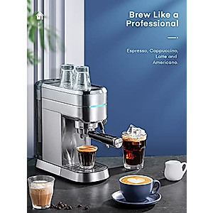 HOUSNAT Espresso Machine, 20 Bar Espresso Coffee machine and Cappuccino Maker with Milk Frother Wand, Automatic Espresso Latte Maker for Espresso, Cappuccino, Latte and Mocha, Compact Design