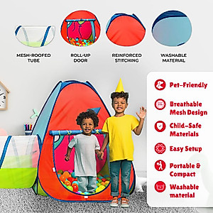 Kiddey Tunnel and Ball Pit Play Tent | 3pc Pop Up Toddler Gym Tunnels with Tents for Kids, Toddlers, Infants Boys & Girls | Indoor & Outdoor Gift Game | Baby Crawling Pits for Playground