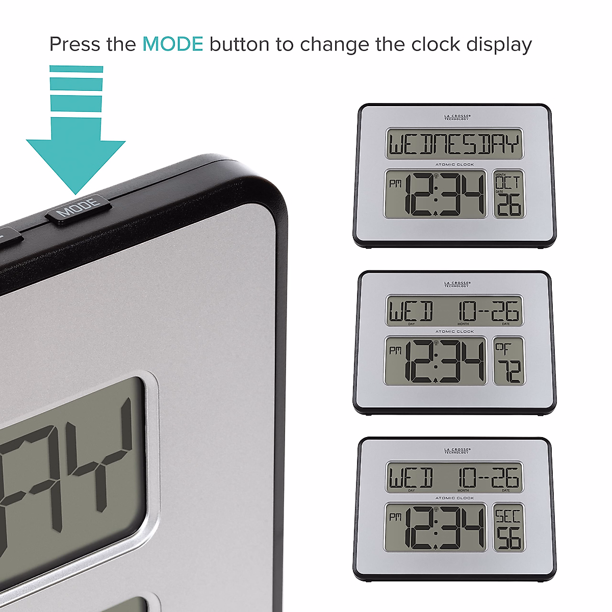 La Crosse Technology 513-1419BLv4-INT Backlight Atomic Full Calendar Clock with Extra Large Digits
