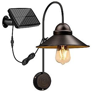 CREATIVE DESIGN Solar Barn Lights Outdoor, Retro Porch Light with 2 Lighting Modes, Gooseneck Metal Solar Shed Light, Waterproof Solar Wall Sconce for Backyard Garden Garage Terrace Patio Yard(Brown)