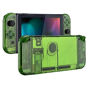 eXtremeRate Back Plate for Nintendo Switch Console, NS Joycon Housing Shell (D-Pad Version) with Full Set Buttons, DIY Replacement Shell for Nintendo Switch - Transparent Clear Green