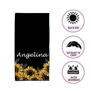 Custom Name Vintage Sunflowers Hand Towel Soft Absorbent Bath Towel Personalized Cute Love Fingertip Towel Quick Dry Kitchen Dish Towels for Bathroom Gym Spa Hotel Bar 30 x 15 Inch