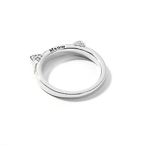 DZON 10k White Gold 1/10CT TDW Round Diamond Accent Cat Ears Ladies Fashion Ring Love Gift for Women (I-J,I2)