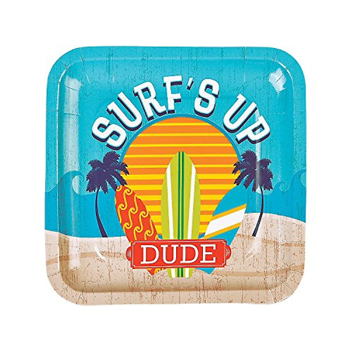 Fun Express Surf‘s Up Dude Luau Party Paper Dinner Plates - Summer Hawaiian Beach Wave Surfing Birthday Decorations - Surf Party Picnic Disposable Tableware for Boys - Party Supplies - 8 Pieces