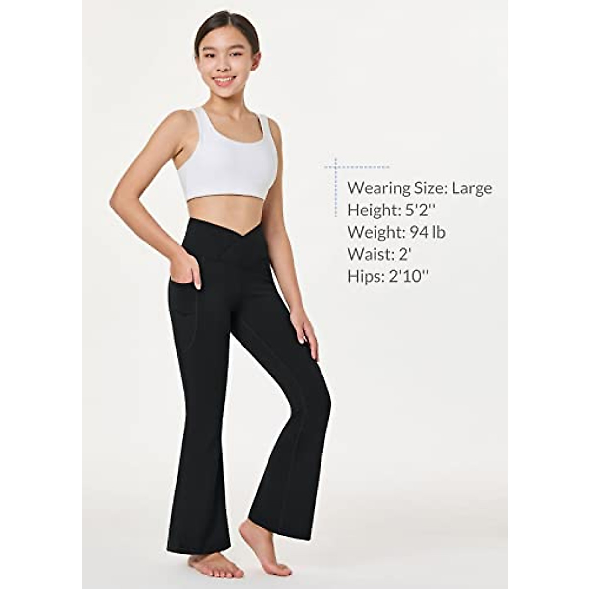 BALEAF Girls' Flare Leggings Cute Cross High Waisted Kids Yoga Dance Casual Bell Bottoms Pants with Pockets Black S