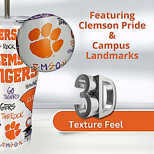 Clemson University 30oz Stainless Steel 3D Icon Travel Mug – High Performance Double-Walled Thermos w/Convertible Lid & Straw – Insulated Decorative NCAA Beverage Tumbler – For Hot or Cold Drinks