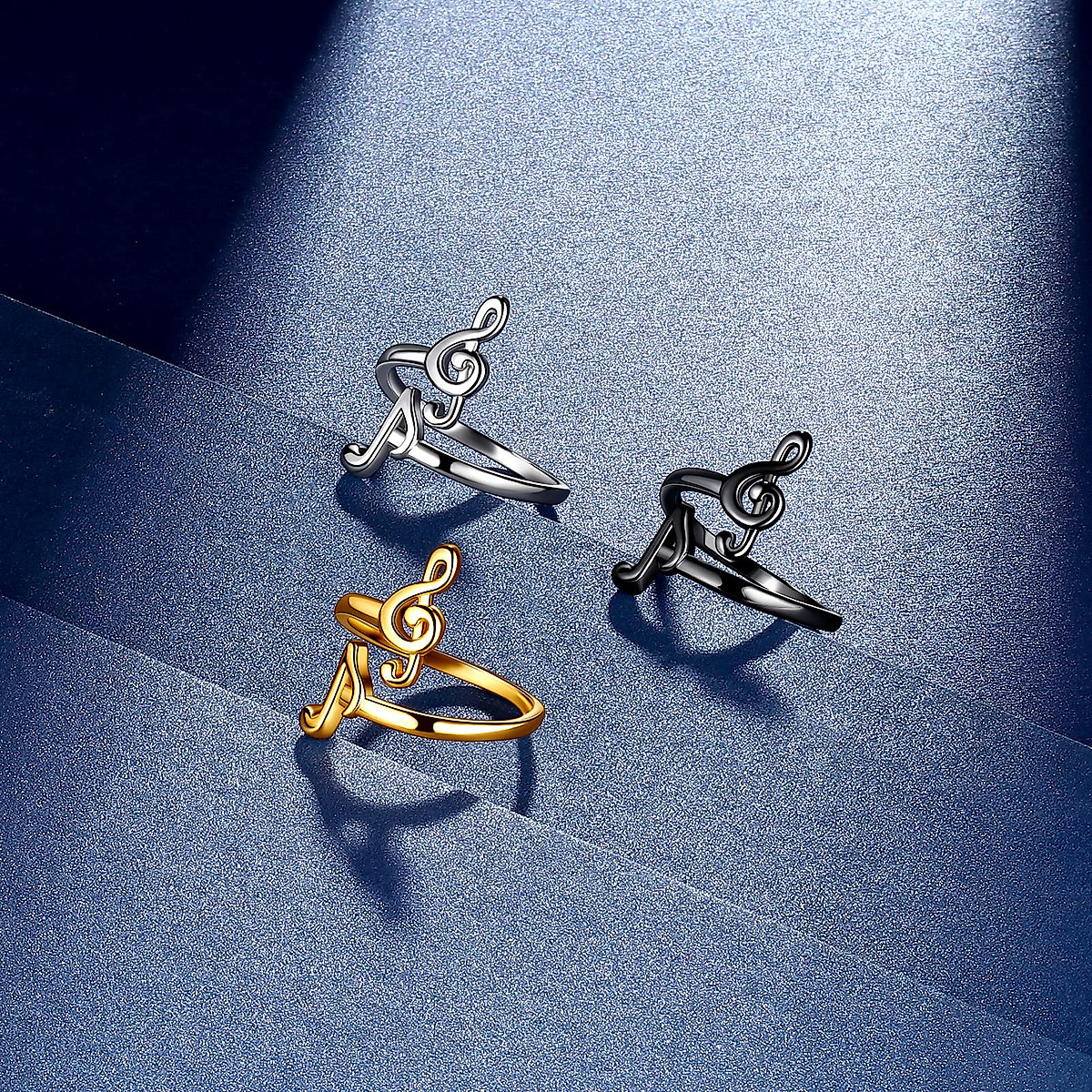 beautlace Musical Note Adjustable Rings Silver Plated Love Heart Treble Clef Music Note Open Ring Jewelry Gifts for Music Lover KR0026W