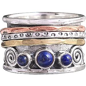Lapis Lazuli Gemstone Spinning Designer Handmade Beautyful Silver Spinner Rring (7)