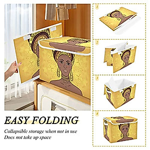 innewgogo African Woman Mandala Storage Bins with Lids for Organizing Storage Bin with Handles Oxford Cloth Storage Cube Box for Books