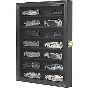 DisplayGifts Knife Display Case Pocket Knife Display Case for Wall Stand Military Folding Knife Shadow Box Knife Enthusiast Collectibles with 98% UV Protection Lockable Black Finish