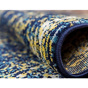 Unique Loom Sofia Collection Area Rug - Casino (5' 3" x 8' Rectangle, Navy Blue/ Yellow)