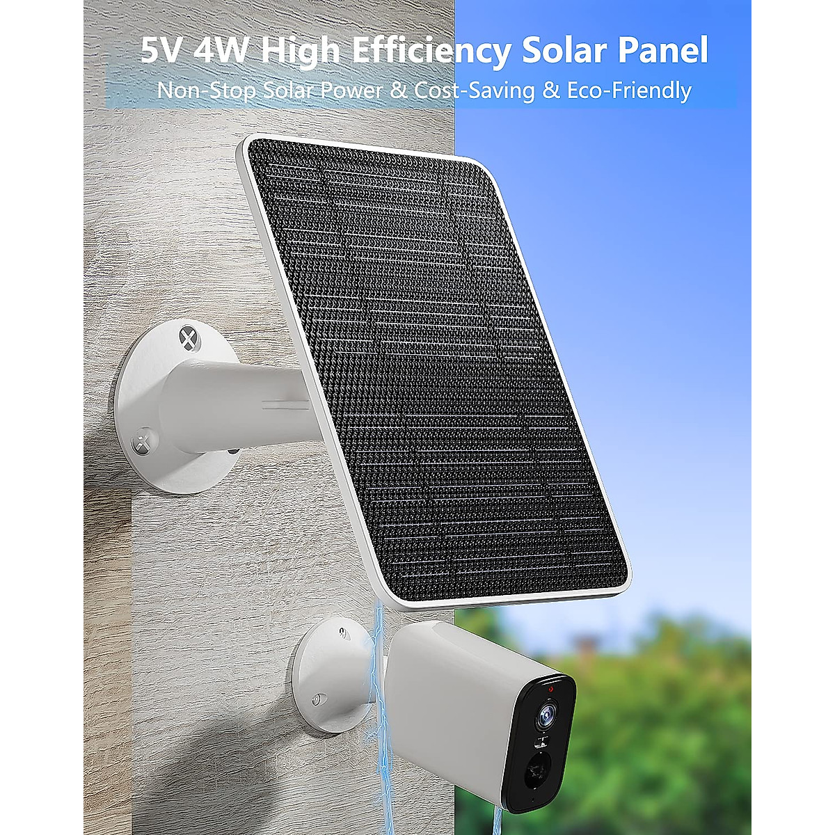 Solar Panel for Security Camera, 5V 4W Solar Panels Charger Compatible with Eufycam 2C/2C Pro/2/2 Pro/E20/E40/E, Micro USB & Type-C Port, IP65 Waterproof, 9.8ft Charging Cable & Wall Mount, 2 Pack