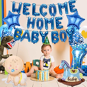Welcome Home Baby Boy Party Decorations, Welcome Home Baby Boy Letter Foil Balloons Banner, It's a Boy Balloons Blue Confetti Balloons Set for Newborn Baby Boy Baby Shower Family Party Decorations