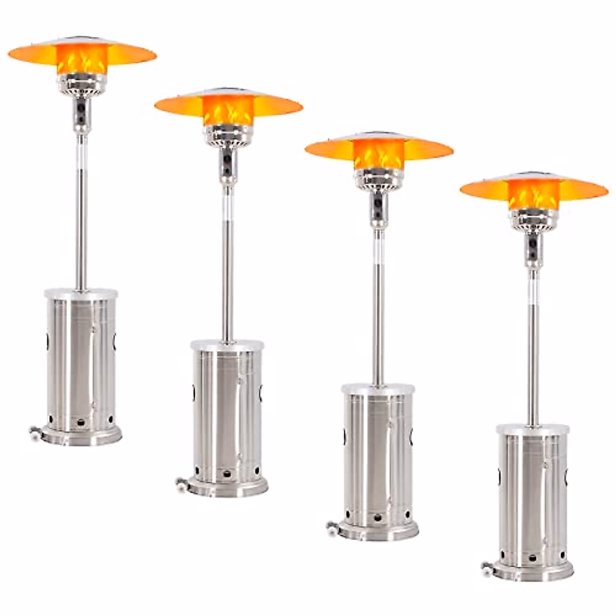 PIONOUS 48000BTU Outdoor Patio with Wheel and Table Heater, Gas Heater for Iindoor and Outdoor use for Party, Garden, Deck, Library, Camping - 4 Set, Silver