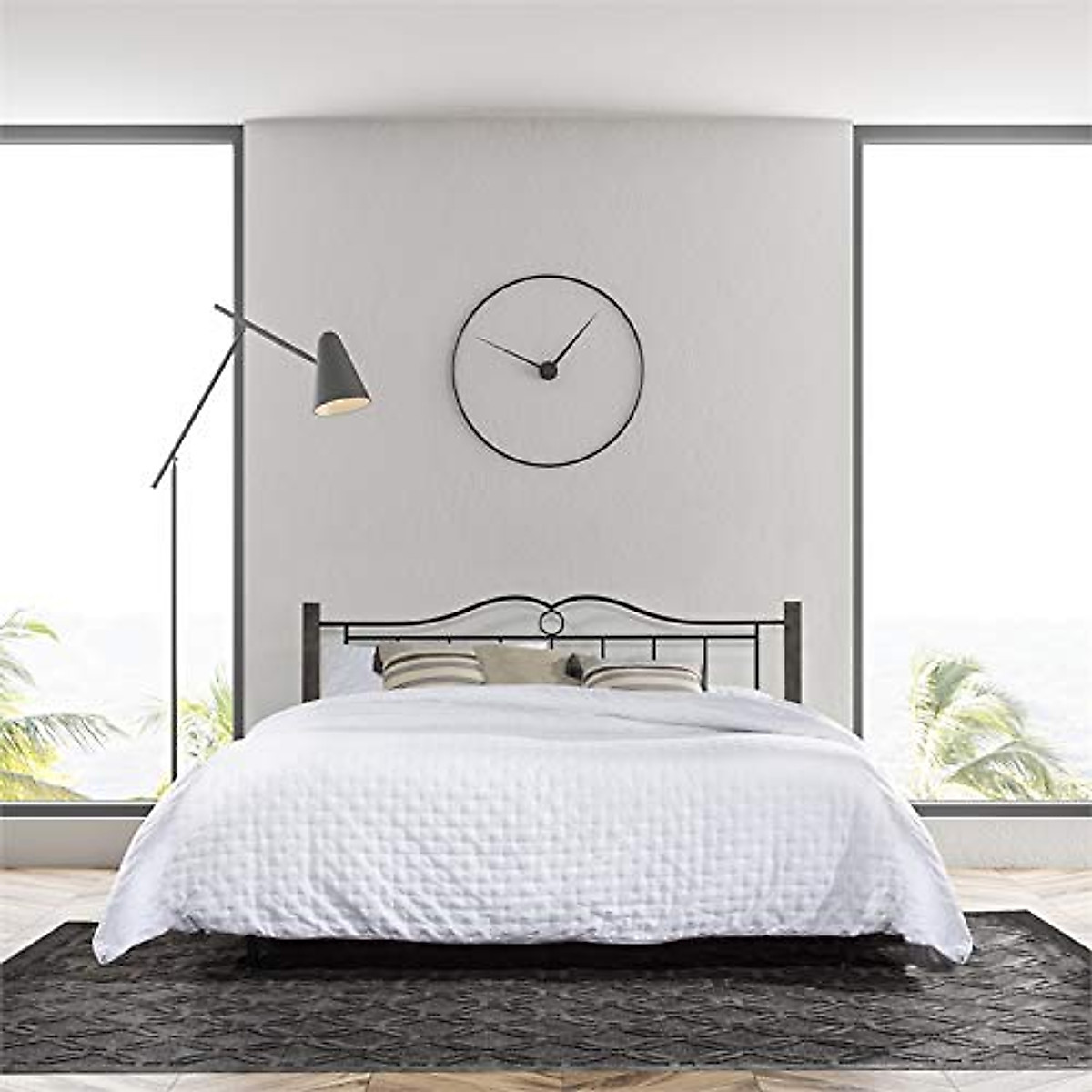 Hillsdale Dumont Metal King Headboard with Double Arched Scroll Design and Wood Posts with Frame, Textured Black