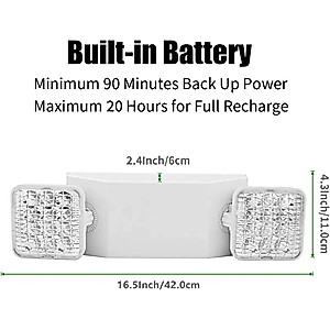 Pendtlit Commercial Emergency Light, UL Certified, White Emergency Light Fixture with 2 LED Square Heads Adjustable & Backup Batteries Exit Lighting（6Pack）