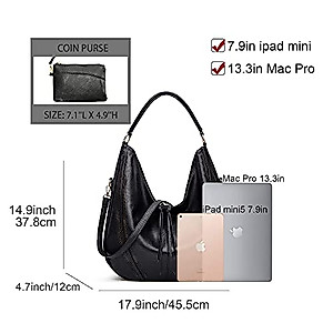 Hobo purses for Women Large Crossbody Bags Boho Satchel Bags with Tassel Ladies Leather Handbags with Crossbody Strap 2PC Retro Black