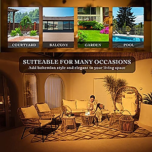 BULEXYARD 9 Piece Boho Patio Furniture Sets with Propane Fire Pit Table, Small Outdoor Bistro Chairs Sectional Sofa Conversation Set w/Gas Firepit, Egg Chair, Ice Bucket for Backyard, Lawn (Natural)