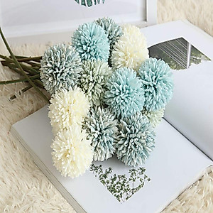 SvaTao Artificial Chrysanthemum Ball Flowers- 12pcs Silk Flower Bouquets for Wedding Present Decor for Home Office House Party Garden Blue