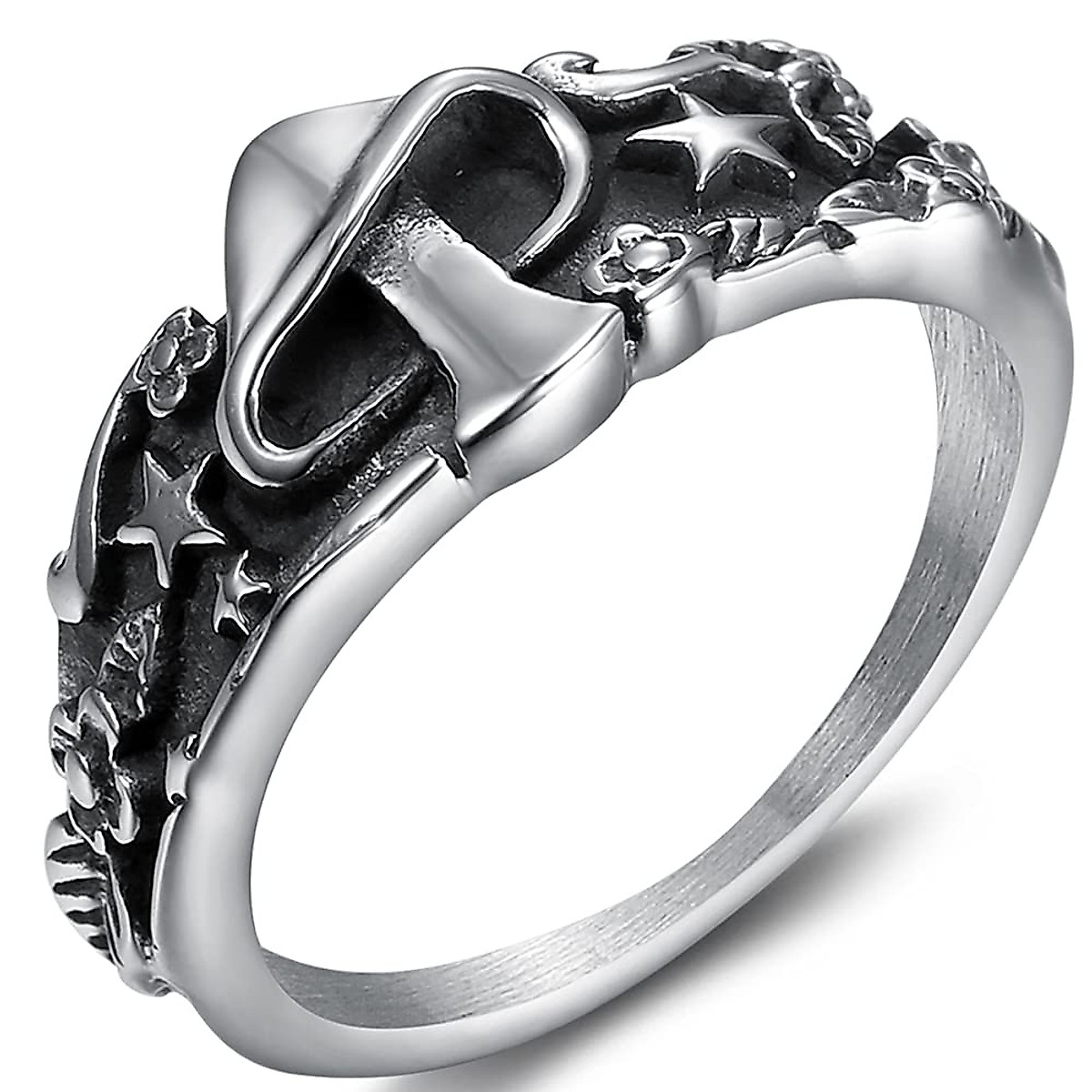 Jude Jewelers Retro Vintage Stainless Steel Gothic Skull Skeleton Death Halloween Biker Ring (Silver, 7)