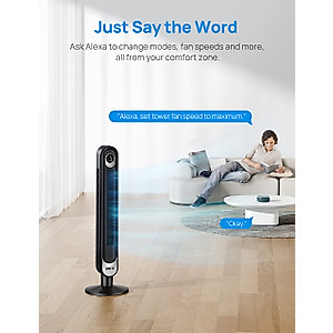 Dreo Smart Tower Fan WiFi Voice Control, Works with Alexa/Google, Cruiser Pro T1S Floor Standing Bladeless Oscillating Fan with Remote, 6 Speeds, 4 Modes, 12H Timer, for Indoor Bedroom Home Office