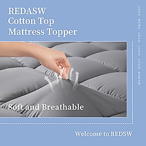 REDASW Mattress Pad King Size,Extra Thick Cooling Mattress Cover,Mattress Topper with 8-21" Deep Pocket,Mattress Pad Cover Cotton Top,Grey,78x80 Inches