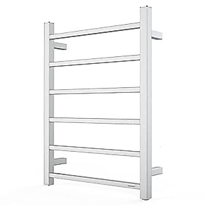 SHARNDY Towel Warmer Brushed Nickel for Bathroom Wall Mounted Bath Towel Heater Plug-in Square 6 Bars Drying Rack Stainless Steel Electric Heated Towel Rack ETW13 68W 26.77x20.47x4.13 inches