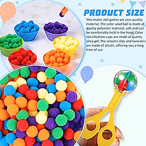 142 Pieces Fine Motor Skills Handy Scooper Set Sensory Bin Filler Includes 12 Sorting Bowls, 8 Tweezers, 2 Scissors Clips, 120 Plush Balls for Early Education and Sorting Counting Training Development