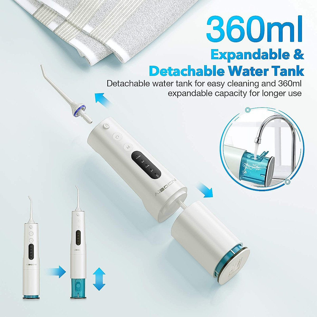 Water Flosser for Teeth, 360ML Portable Dental Oral Irrigator for Teeth with 4 Modes, 4 Multifunction Jet Tips, IPX7 Waterproof, Suitable for Taking Care of Your Oral Hygiene at Home and Traveling