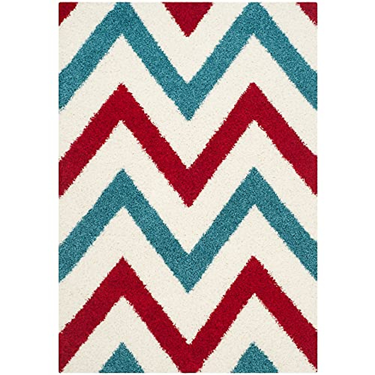 SAFAVIEH Kids Shag Collection Accent Rug - 3' x 5', Ivory & Red, Chevron Design, Non-Shedding & Easy Care, 2-inch Thick Ideal for High Traffic Areas in Entryway, Living Room, Bedroom (SGK564B)