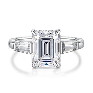 2 Carat Emerald Cut Three Stone Moissanite Engagement Ring, D Color VVS1 Clarity 10K / 14K / 18K Solid Gold Vintage Style Antique Halo Wedding Ring for Women, Anniversary Ring Gift for Her