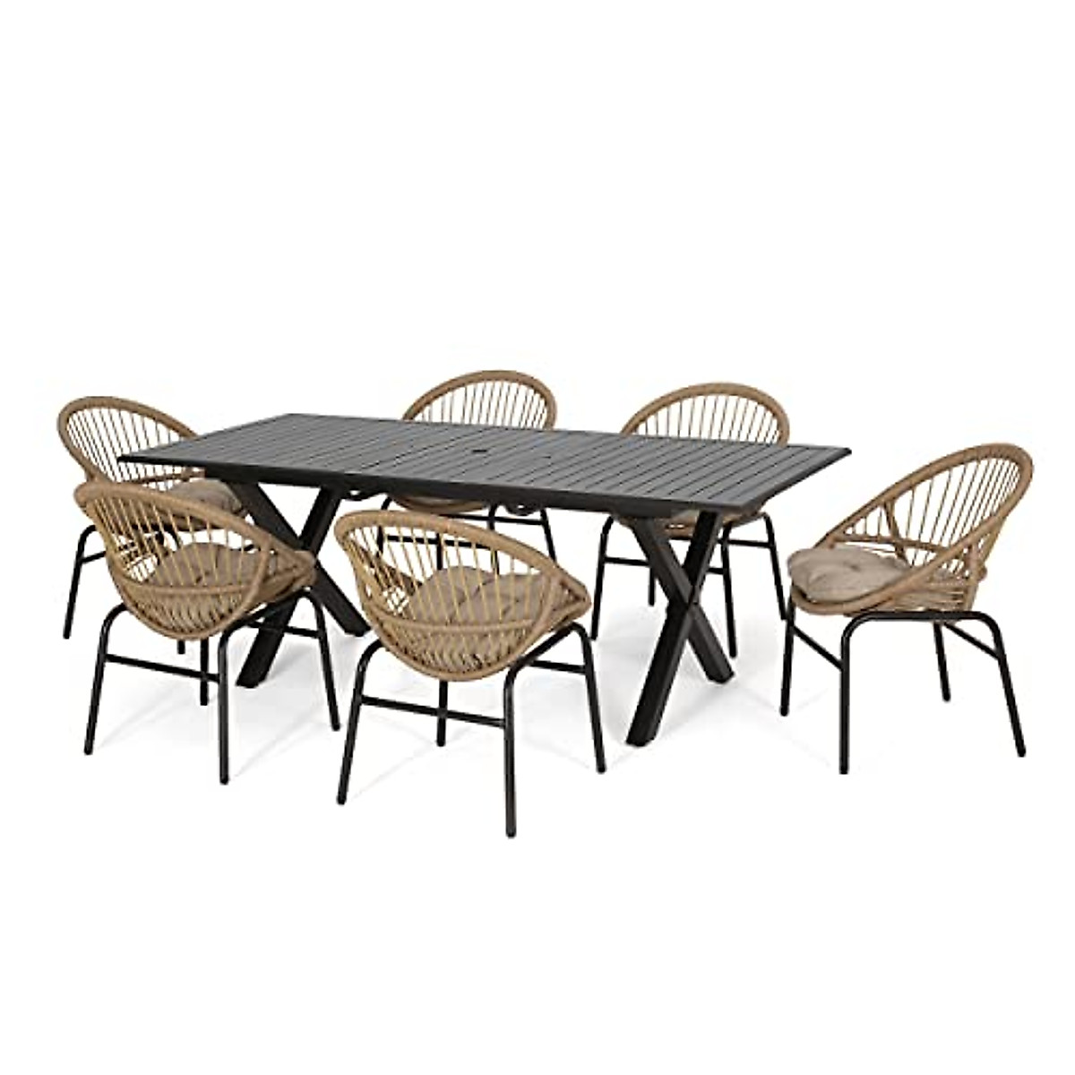 Christopher Knight Home Coniston Dining Set, Light Brown + Beige + Black