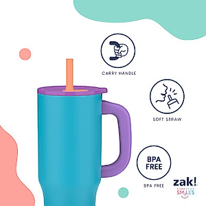 Zak Designs Sutton Travel Tumbler for On the Go, 40oz Stainless Steel with Vacuum Insulation, Silicone Straw, and Carry Handle for Cold Drinks (Cream White)