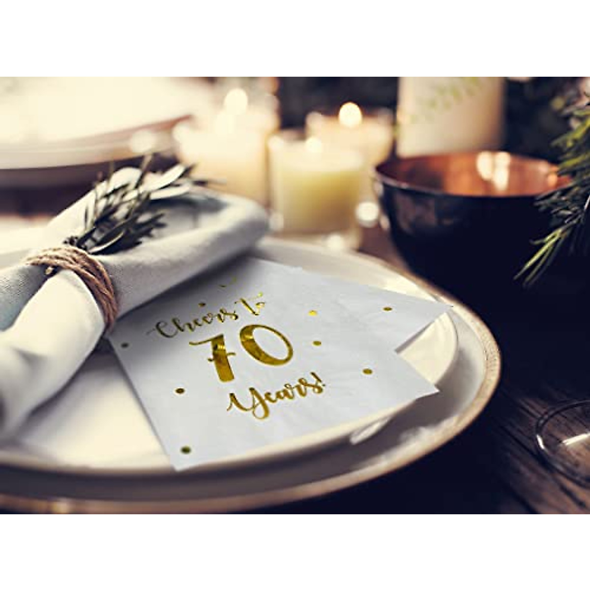 Cheers to 70 Years Cocktail Napkins | Happy 70th Birthday Decorations for Men and Women and Wedding Anniversary Party Decorations | 50-Pack 3-Ply Napkins | 5 x 5 inch folded (White)