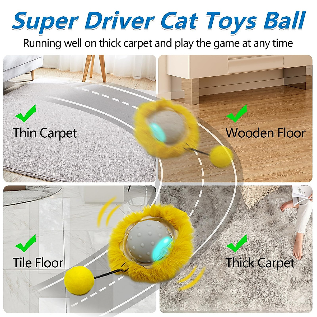 Sofolor Motion Activate Interactive Cat Toys - Automatic Moving Ball Toys for Indoor Cats, Self Rotating Ball with Lights, Electric Cat Mice Toys, USB Rechargeable, Auto On/Off