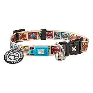 Max & Molly Fun & Whimsy Cat Collar with Jingle Bell, Breakaway Safety Buckle, Adjustable Sizing & Smart ID Personalized Tag for Girl or Boy Cats/Kittens, Comic Design