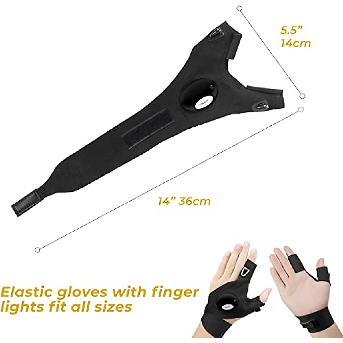 QEZEZA LED Flashlight Gloves, Gift for Man, Lighted Gloves for Men, Stretchy LED Fingerless Gloves, 1 Pair of Gloves and Replacement Battery, Screwdriver, Stocking Stuffers for Adults