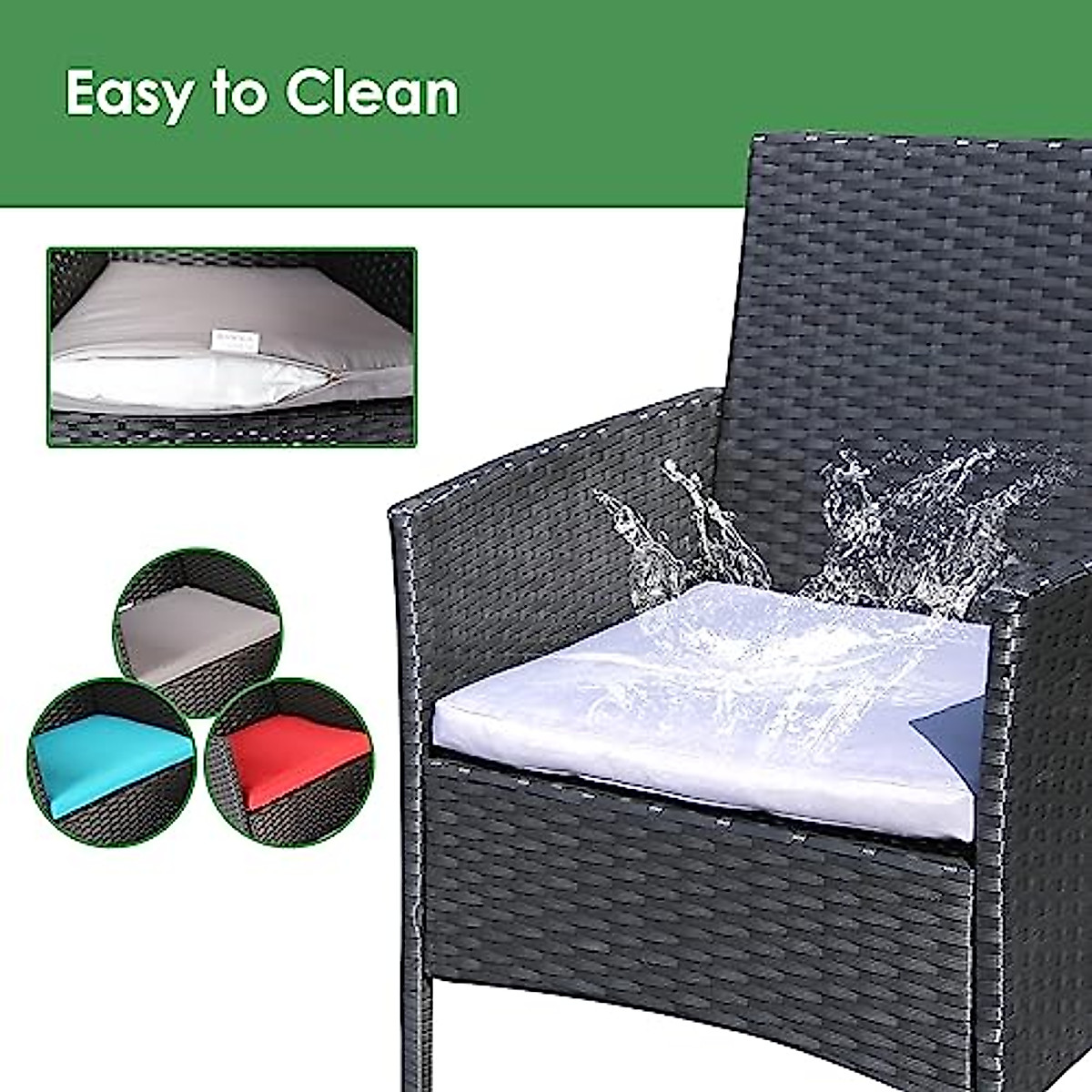 PAIQIAN 3 Pieces Patio PE Rattan Wicker Chairs with Table Outdoor Bistro Conversation Sets Garden Furniture for Yard Backyard Lawn Porch Poolside Balcony, Black/Grey