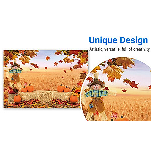 Funnytree 7X5FT Fall Backdrop Autumn Pumpkin Harvest Thanksgiving Hay Maple Leaves Background Baby Shower Birthday Party Decor Portrait Studio Photobooth Photography Props Gift Supplies Yellow