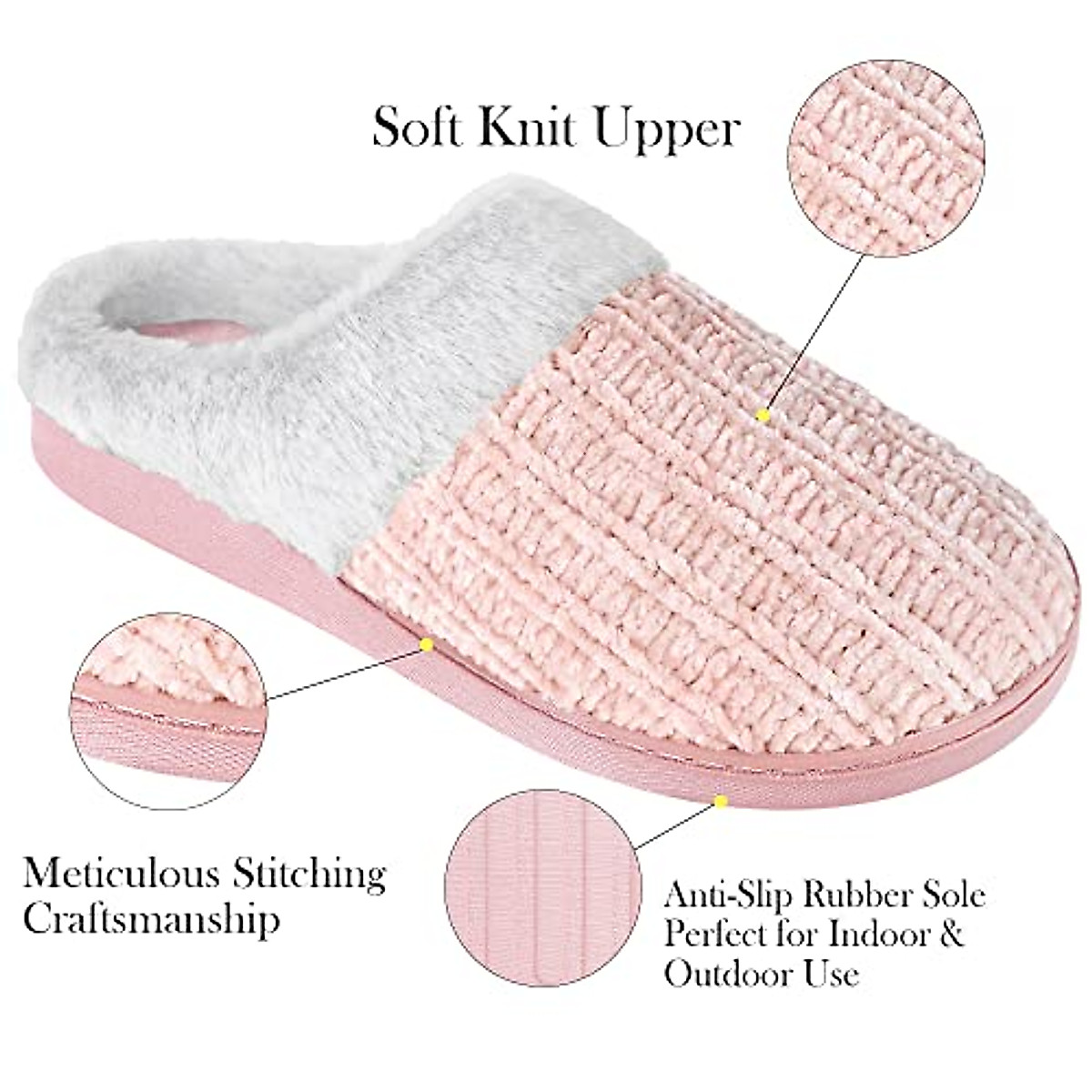 Amazon Essentials Women's Warm Cushioned Slippers for Indoor/Outdoor Pink, Size 7