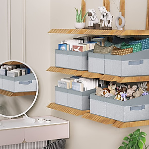 DIMJ Trapezoid Storage Bins, 3 Packs Closet Baskets, Foldable Fabric Baskets for Clothes, Baby Toiletry, Toys, Towel, DVD, Book Blended and Gray