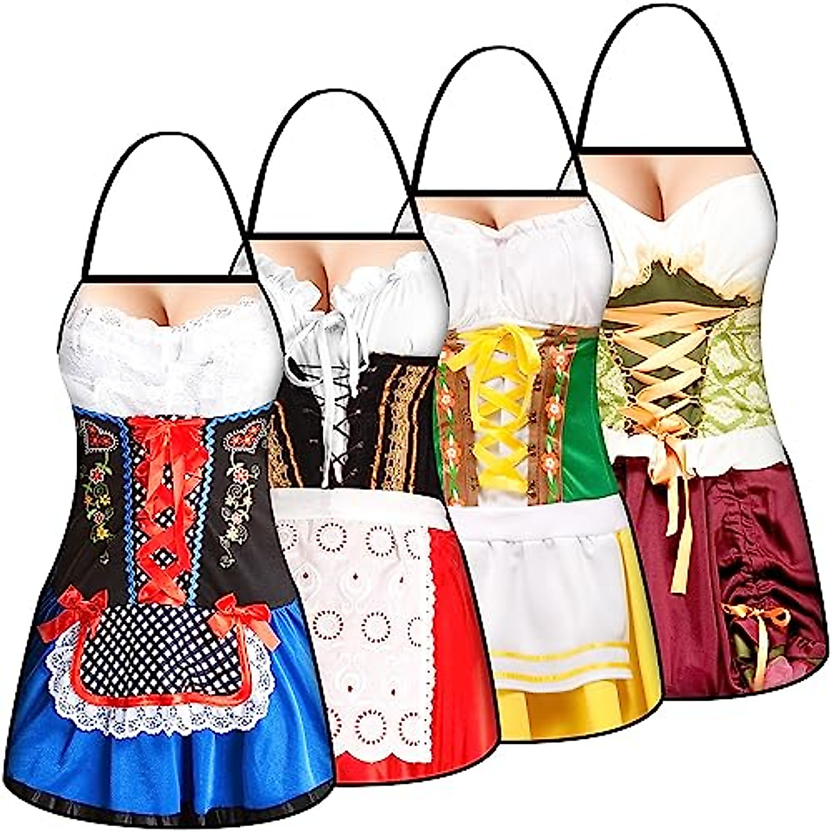 ZYP 4PCS Oktoberfest Apron for Woman,Female Funny Novelty Apron for German Oktoberfest Party Costume,Couples Cooking Dirndl Apron for Bavarian Beer Festival