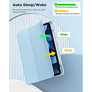 TiMOVO Case for iPad Air 5th/4th Generation 10.9 inch, iPad Air 5/4 Case with Pencil Holder, [Support Apple Pencil Charging and Touch ID], Clear Transparent Case with Auto Wake/Sleep, Sky Blue