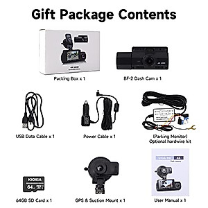 Frvesroe BF-2 4K+1080P Dual Dash Cam Front and Inside,Car Camera Front and Rear with GPS and Speed,Dashcam with 24H Parking Mode,Super Infrared Night Vision with Sony Sensor (64GB SD Card is Included)