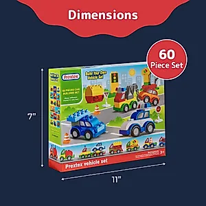 PREXTEX Building Toys for Toddlers - 60-Piece Building Blocks for Toddlers to Build Cars and Trucks - Easy-Grip, Child-Safe Design for 3 up - Creative STEM Learning and Fine Motor Skill Development