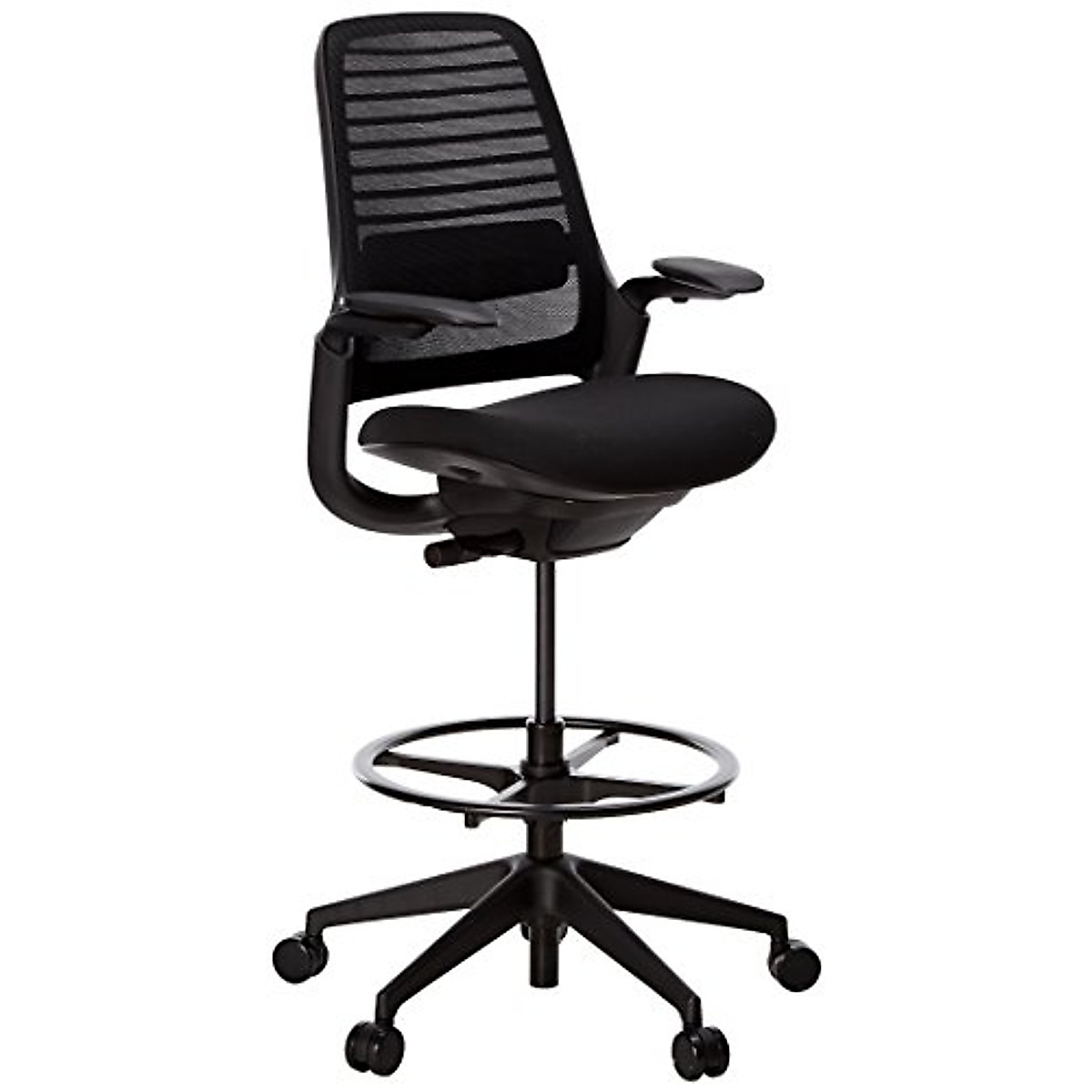 Steelcase Series 1 Stool Chair, Graphite Frame with 3D Microknit Fabric (Licorice)