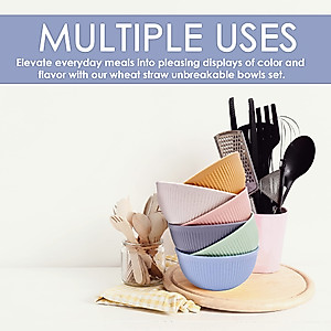 Premium Wheat Straw Bowls, 6 Unbreakable Kitchen Bowl Set, Reusable, Dishwasher Safe, Dessert Bowls for Serving Cereal, Noodles, Pasta, Salad, etc