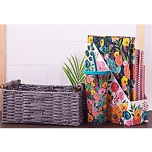 Steel Mill & Co. Decorative Magazine Holder, Set of 2, Cute Floral Vertical File Organizers, Storage Bins for Desk, Home and Office, Garden Blooms (Cream)
