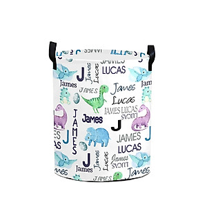 Personalized Baby Laundry Basket for Boys Girls Custom Laundry Hamper with Handle Collapsible Organizer Storage Bathroom Living Room Bedroom Decor (Dinosaur)